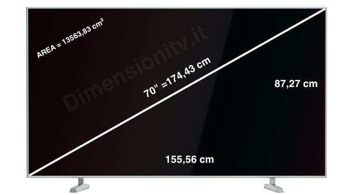 Dimensioni TV 70 pollici: Grandezza in cm Con Formato 16:9, 4:3, 21:9 ...